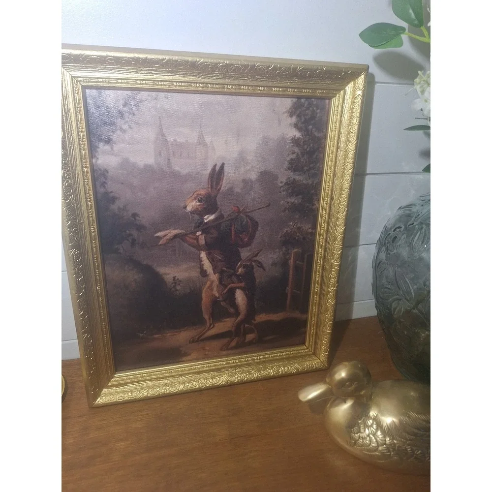 Accents | Vintage Ornate Gold Frame With New Canvas Art Rabbits | Poshmark
